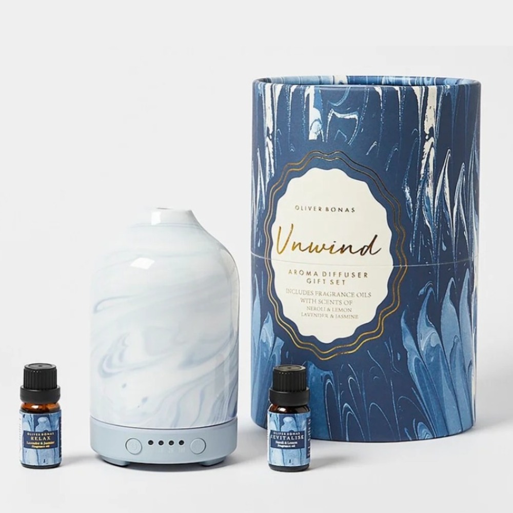 New OLIVER BONAS UNWIND - MARBLE AROMA ELECTRIC DIFFUSER & FRAGRANCE OILS SET - Own4Less